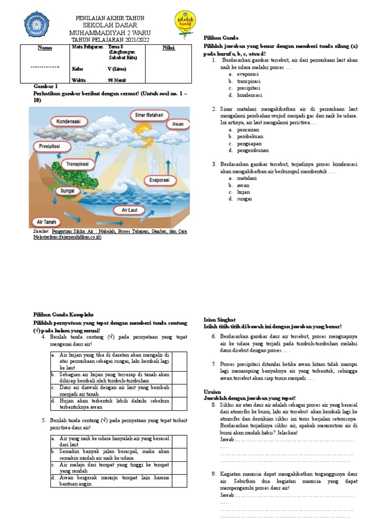 Soal PAT Tema 8 Kelas 5 2021-2022 | PDF | Sains & Matematika