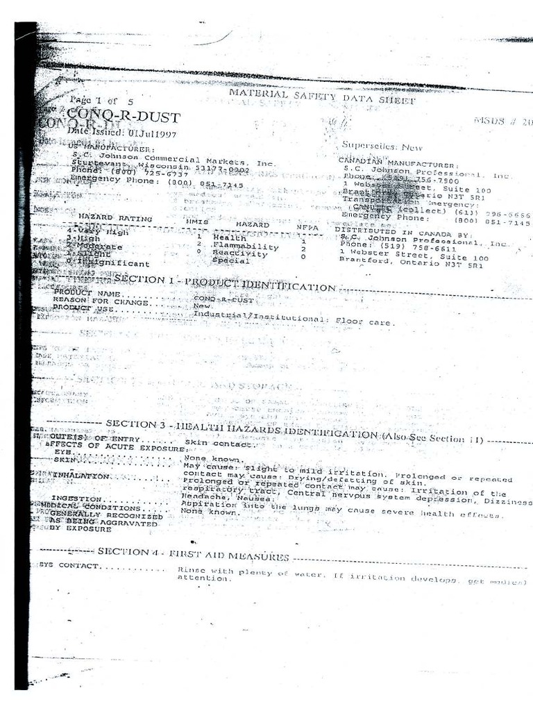 MSDS Conq-R-Dust | PDF