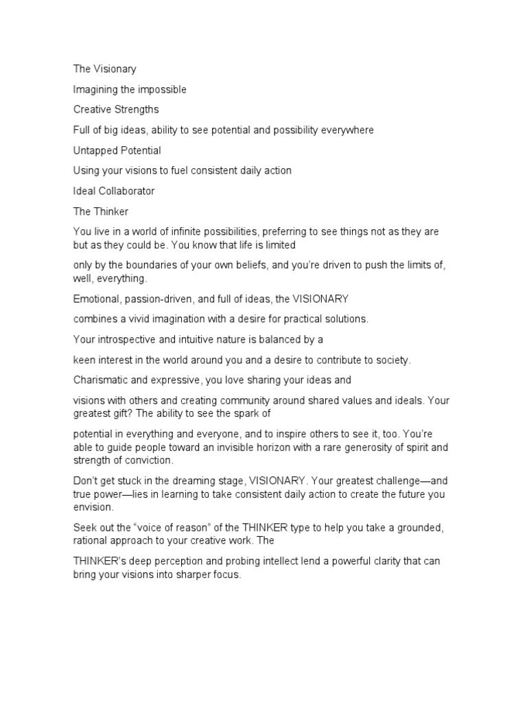 Test The Visionary | PDF | Behavioural Sciences | Metaphysics Of Mind