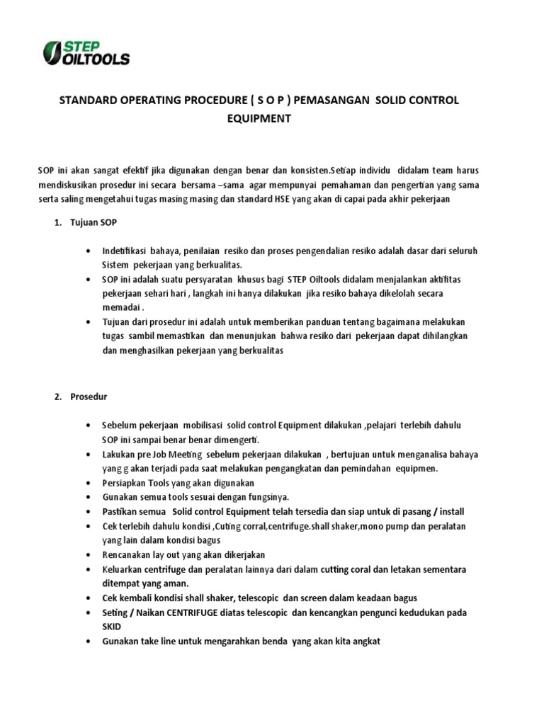 QSOP - Install Solid Control Equipment (SO) | PDF