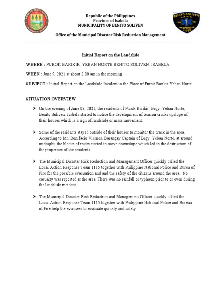 Initial Investigation Report Landslide 2021 | Download Free PDF ...