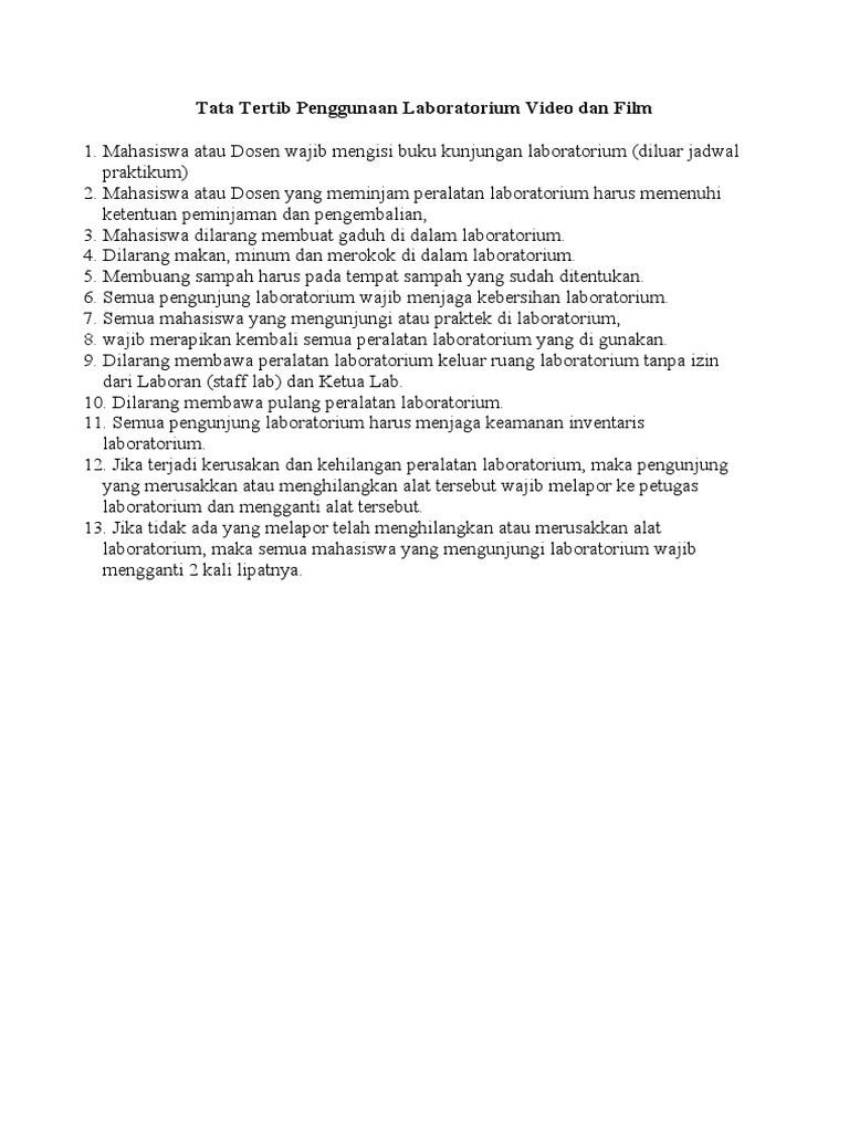 Tata Tertib Lab Vidio Dan Film | PDF