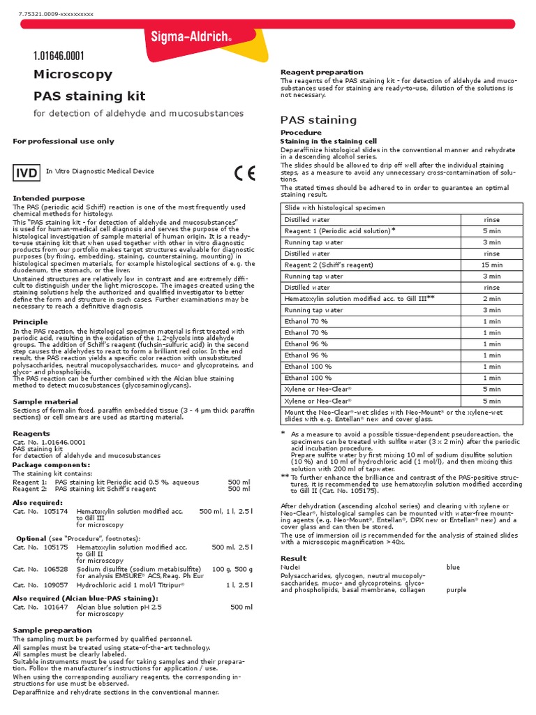 PAS Staining Kit | PDF | Science & Mathematics