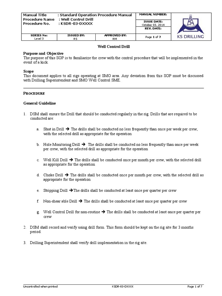 DXXXX-QSOP - Well Control Drill | PDF | Pump | Manufactured Goods