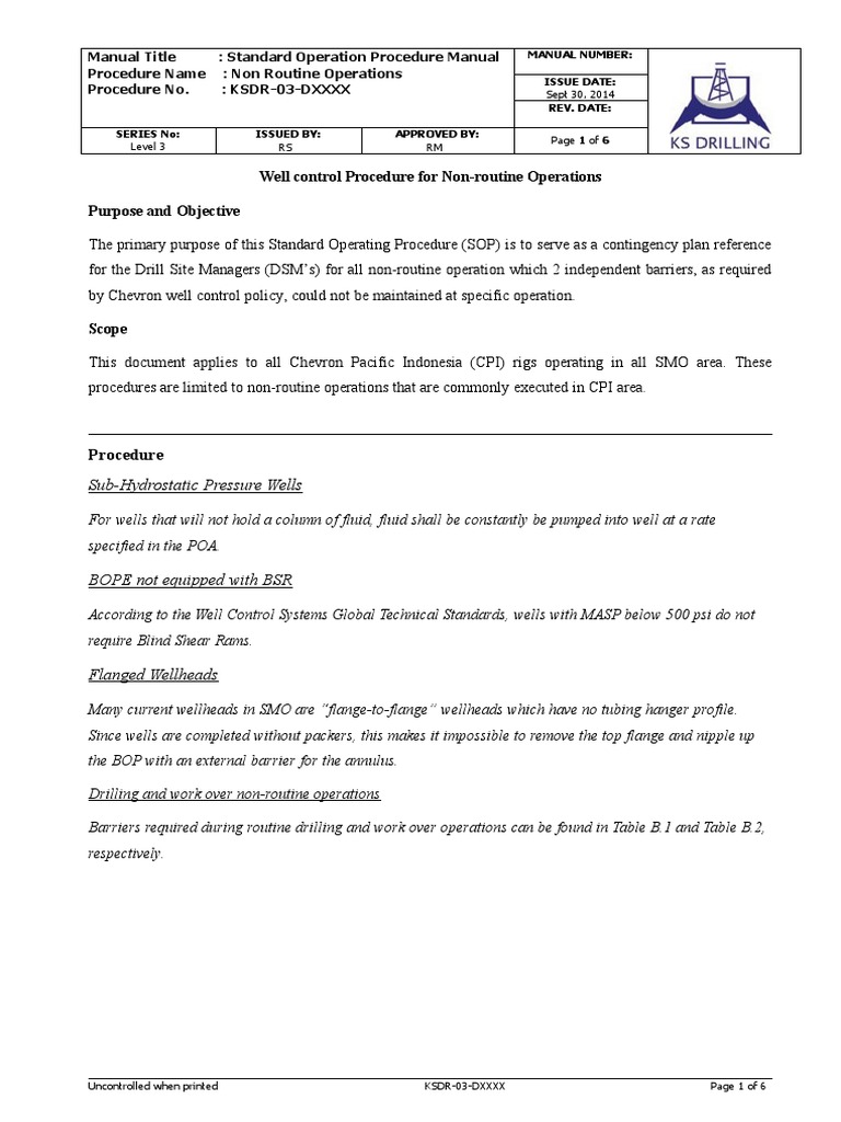 DXXXX-QSOP - Well Control Procedure For Non - Routine Operations | PDF ... DXXXX-QSOP - Well Control Procedure For Non - Routine Operations | PDF ...