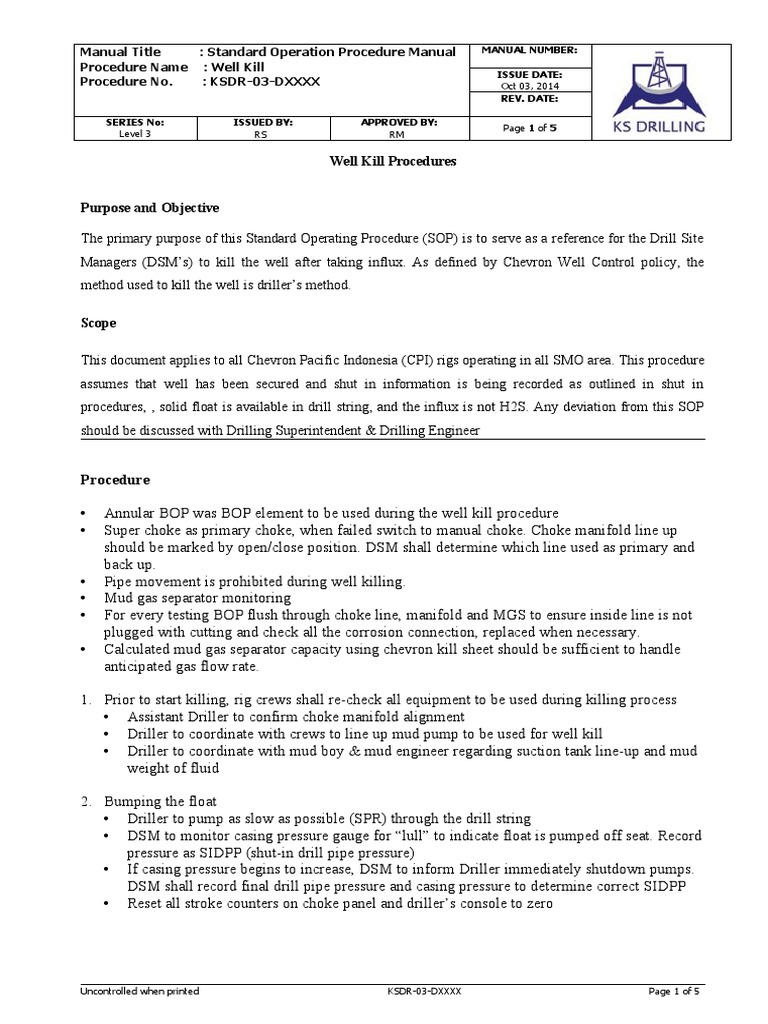 Well Kill Procedures for Chevron Rigs | PDF | Pump