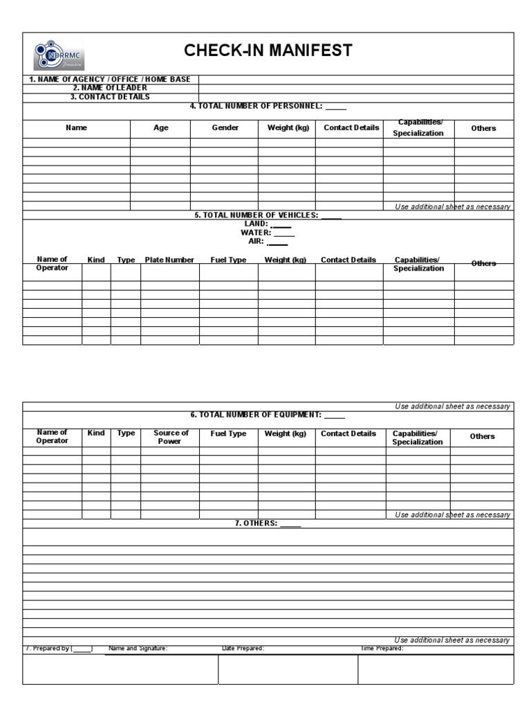 ICS 211 - Check-In Manifest | PDF