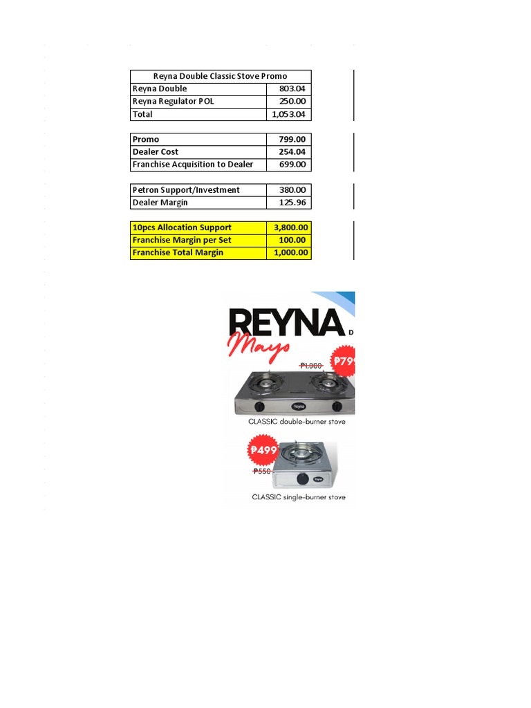 Reyna Stove Promo and Accessories | PDF