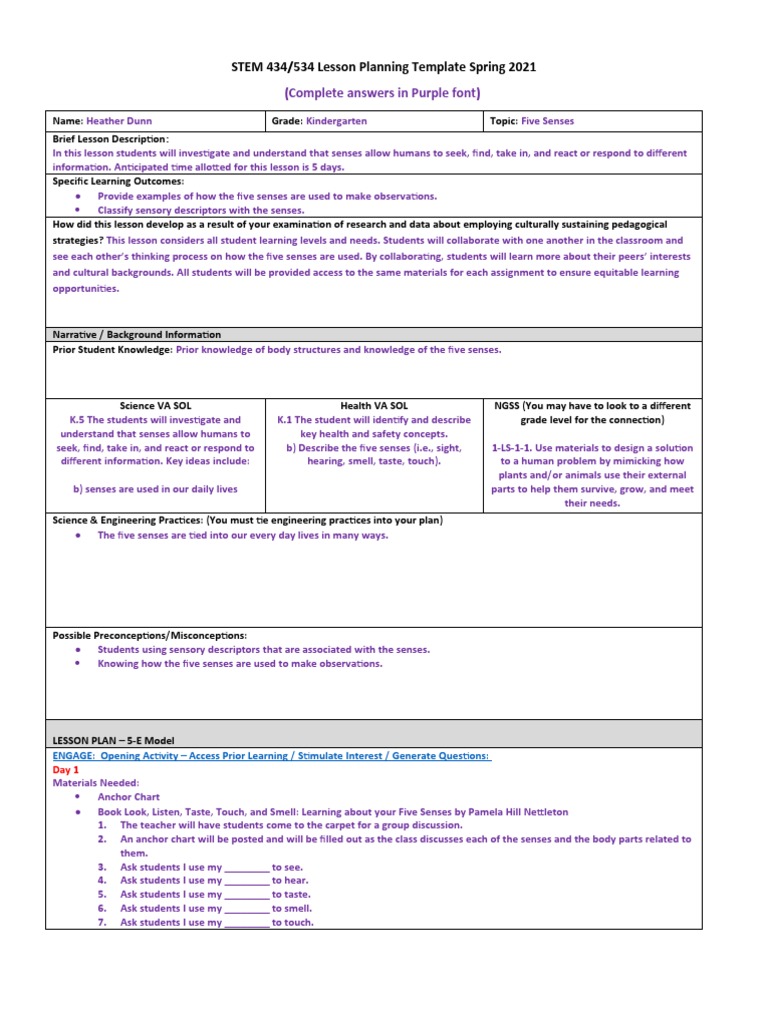 5e lesson plan stem 434 | PDF