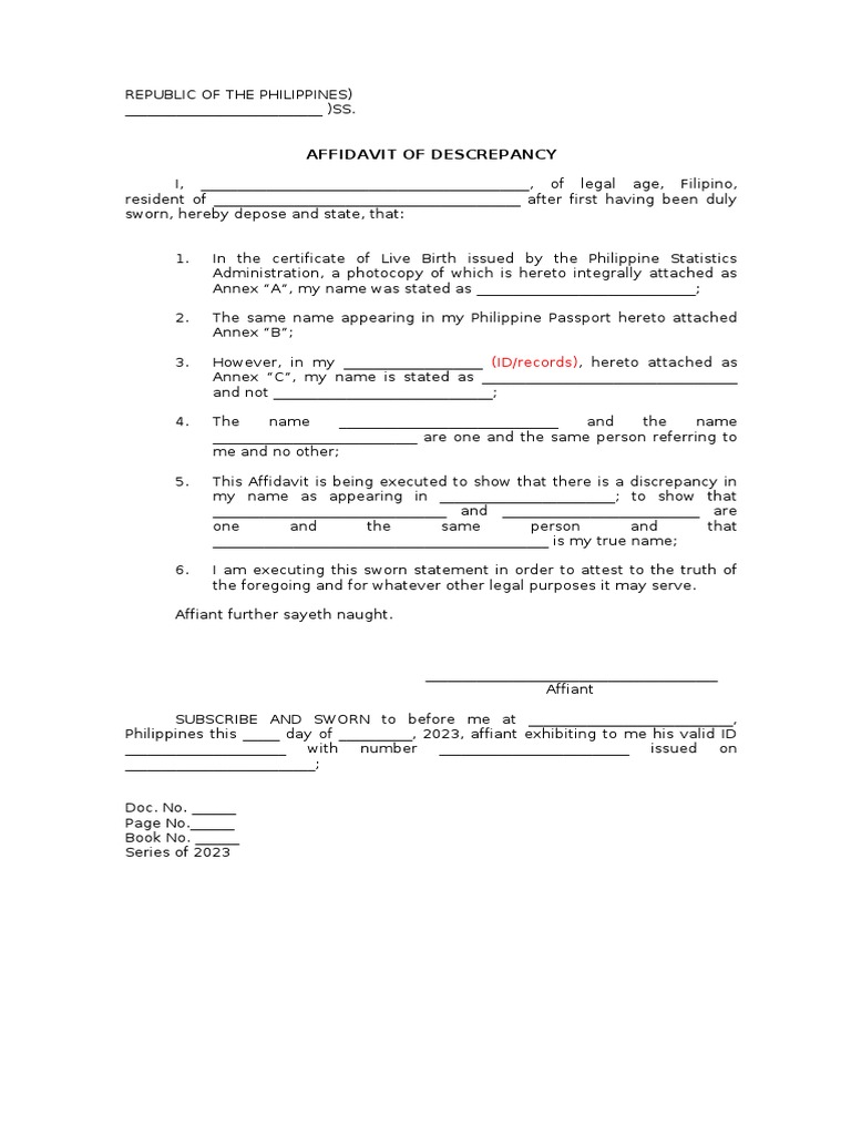 Affidavit of Descrepancy (Name) | PDF