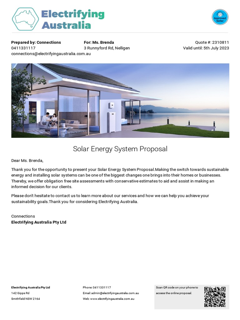 Solar Energy System Proposal for Ms. Brenda | PDF | Solar Power | Value ...