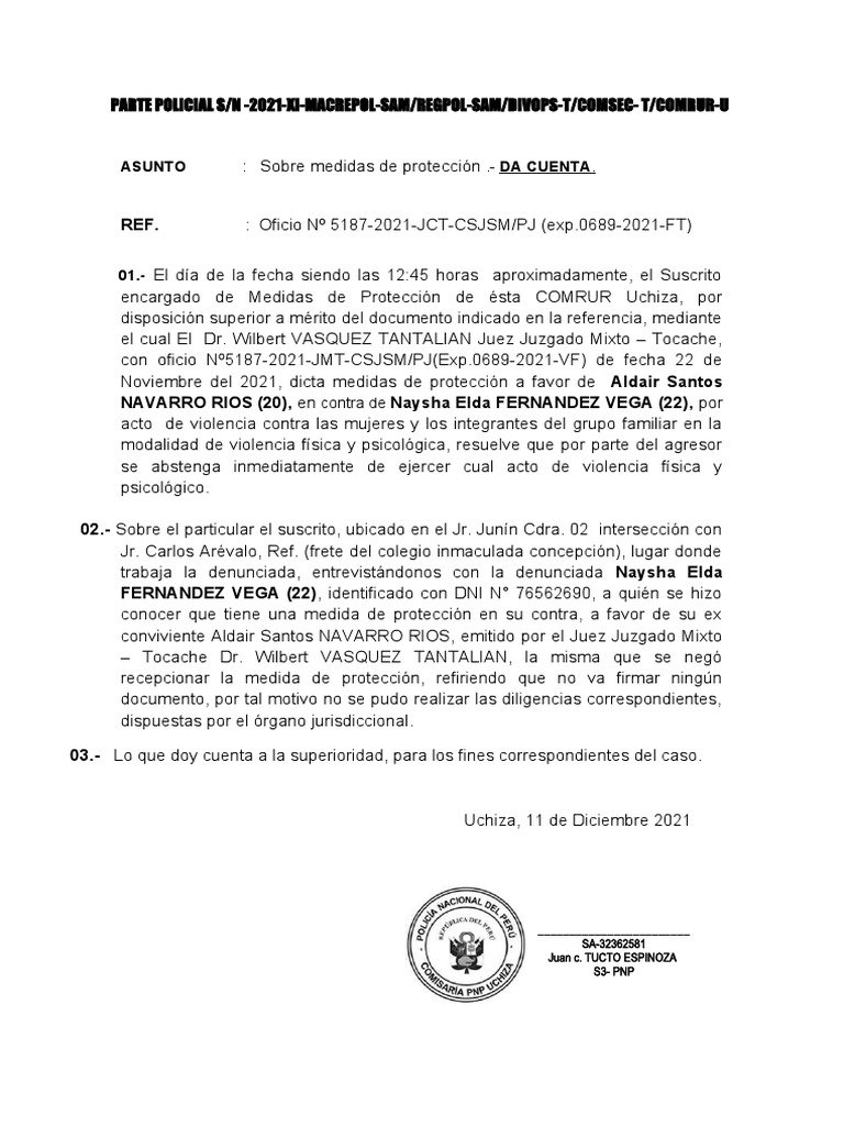 Parte Policial Naysha | PDF
