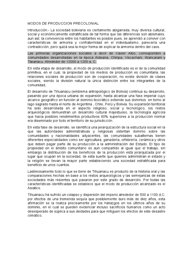 2 FSB Modos de Produccion Precolonial | PDF | Imperio Inca | Sociedad 2 FSB Modos de Produccion Precolonial | PDF | Imperio Inca | Sociedad