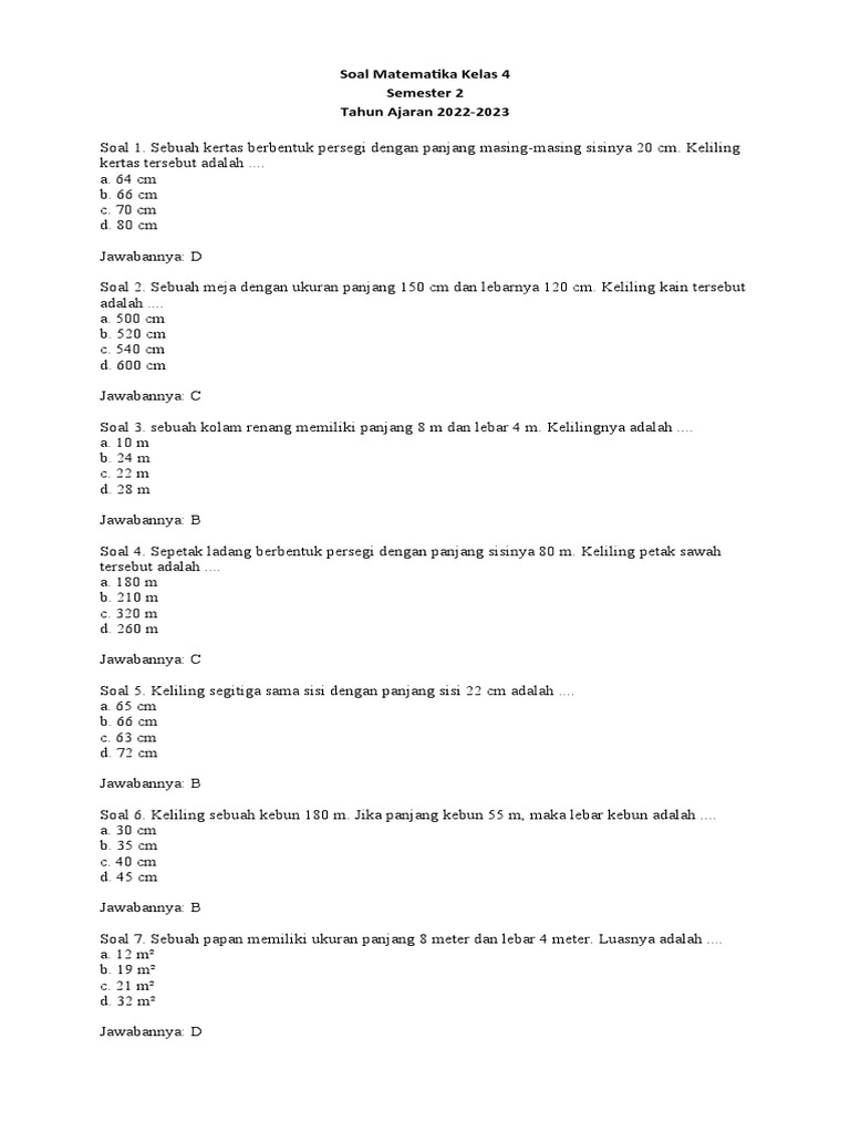 Soal Matematika Kelas 4 | PDF
