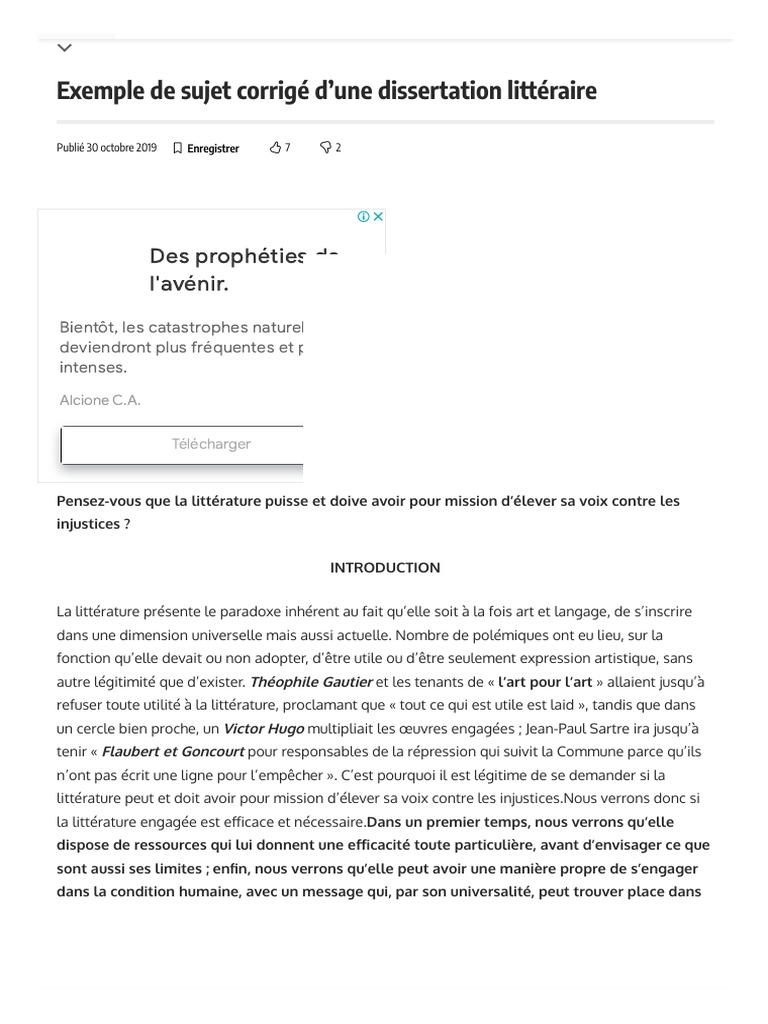 Exemple de Sujet Corrigé D'une Dissertation Littéraire - Samabac | PDF