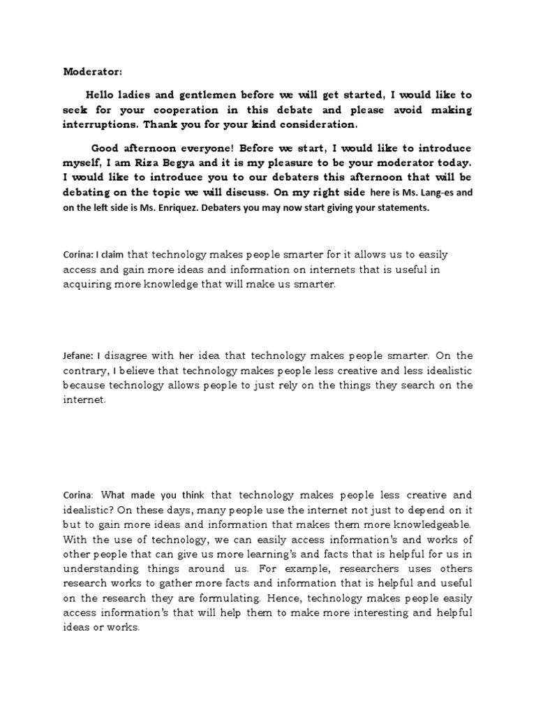 Debate On Wether Technology Makes People Smarter or Lazier | PDF