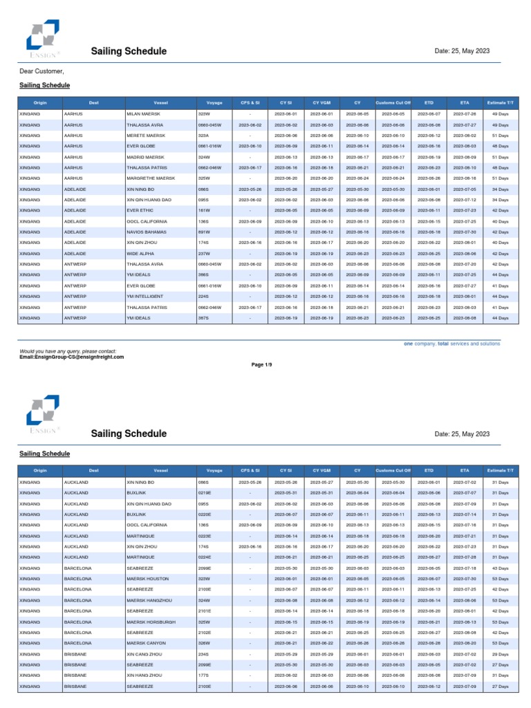 Ensign TJ Sailing Schedule | PDF