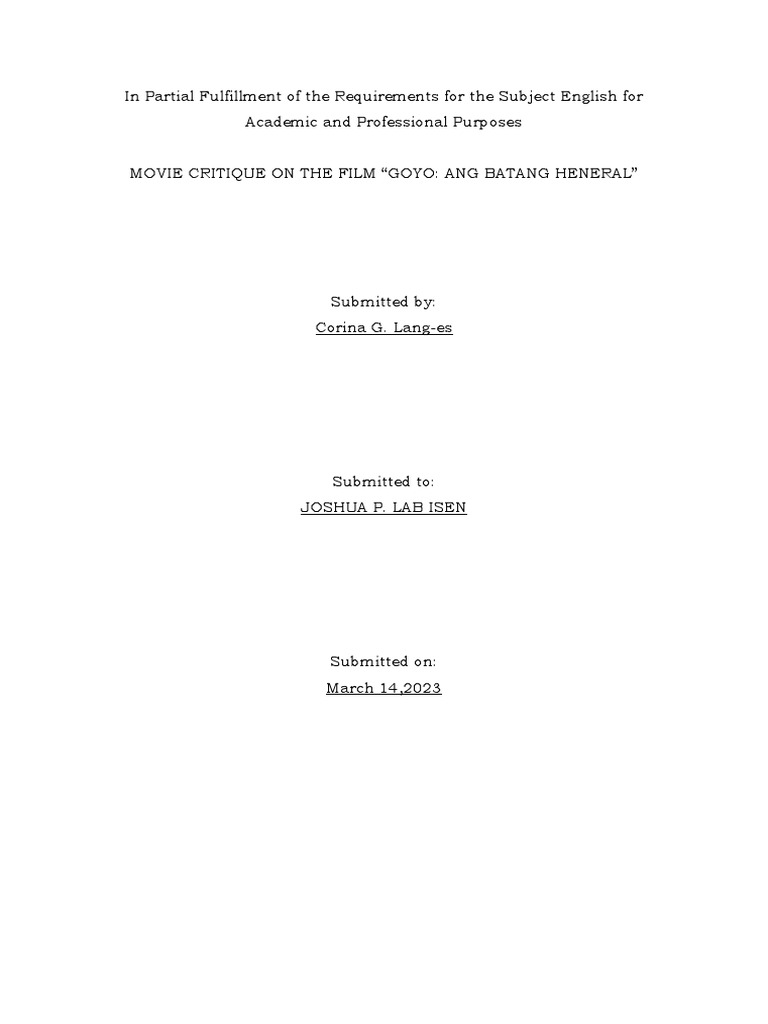 Movie Critique Sample | PDF