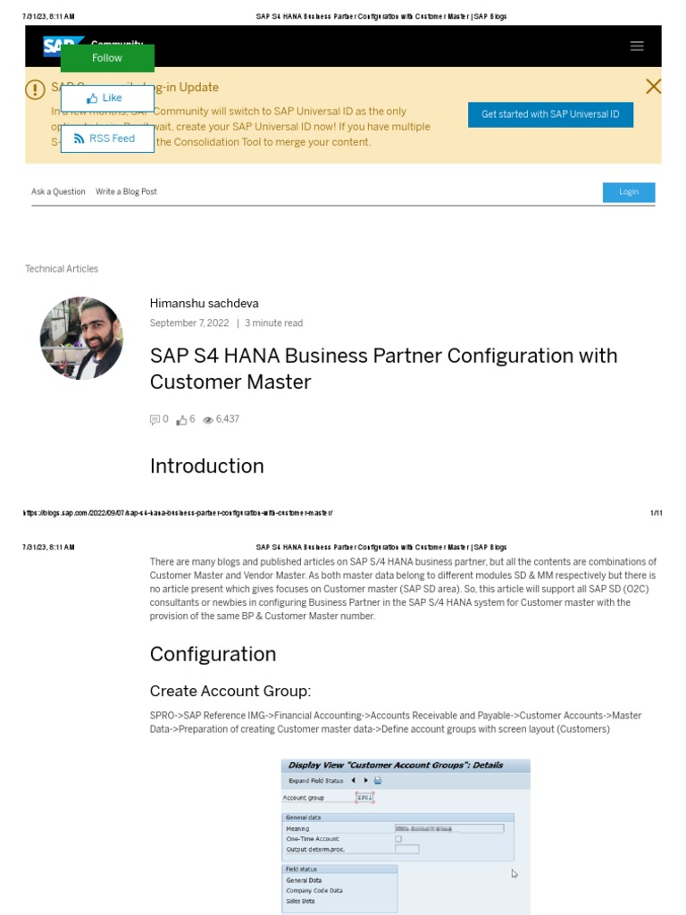 SAP S4 HANA Business Partner Configuration With Customer Master - SAP ...