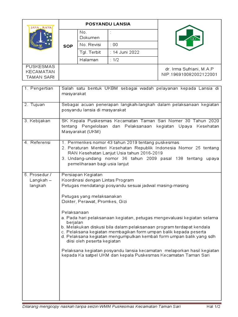 SOP Posyandu Lansia Taman Sari | PDF