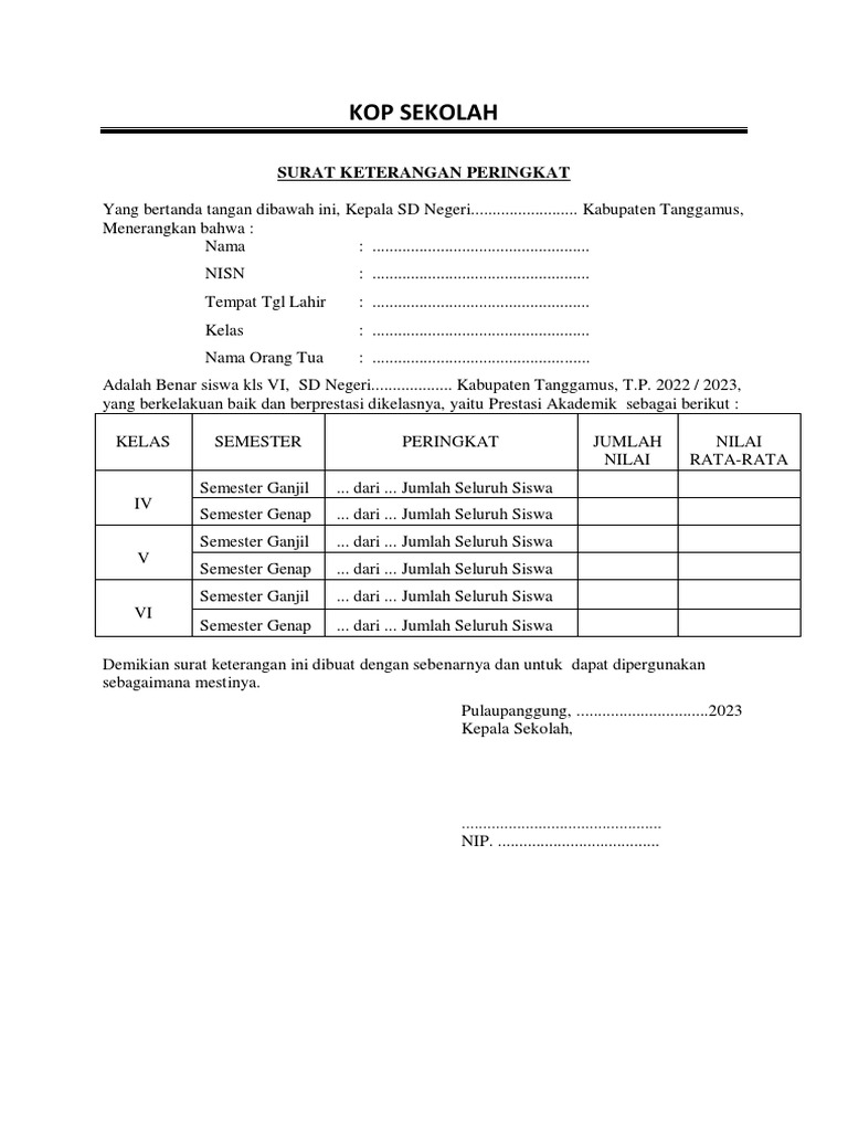 Contoh Surat Keterangan Peringkat | PDF