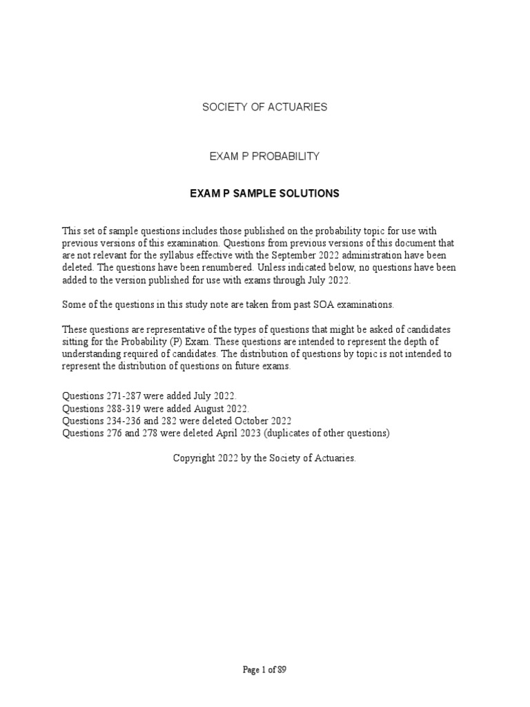 Edu Exam P Sample Sol | PDF | Normal Distribution | Standard Deviation
