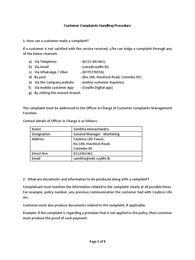 Customer Complaints Handling Procedure | PDF | Complaint