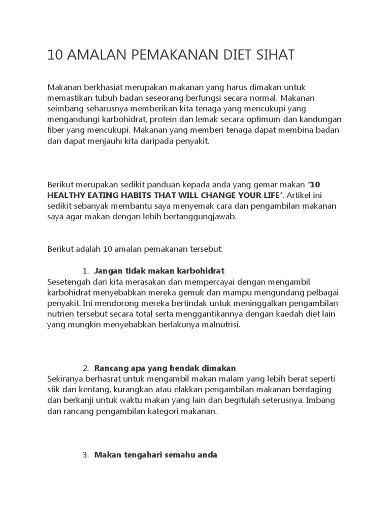 10 Amalan Pemakanan Diet Sihat | PDF 10 Amalan Pemakanan Diet Sihat | PDF