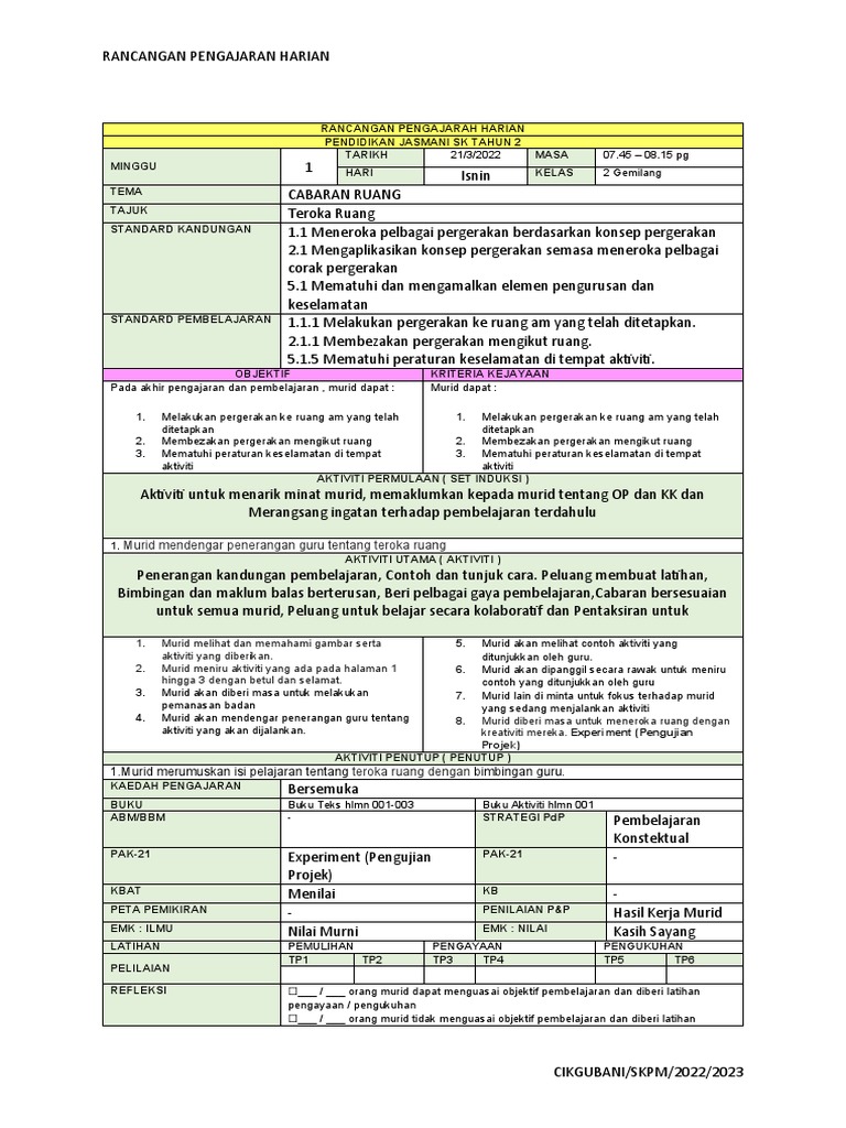 RPH Minggu 1 PJ THN 2 by Cikgu Gorgeous | PDF