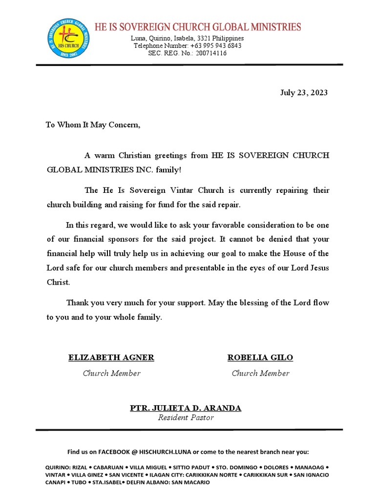 Acknowledgement Letter Church 1 | PDF