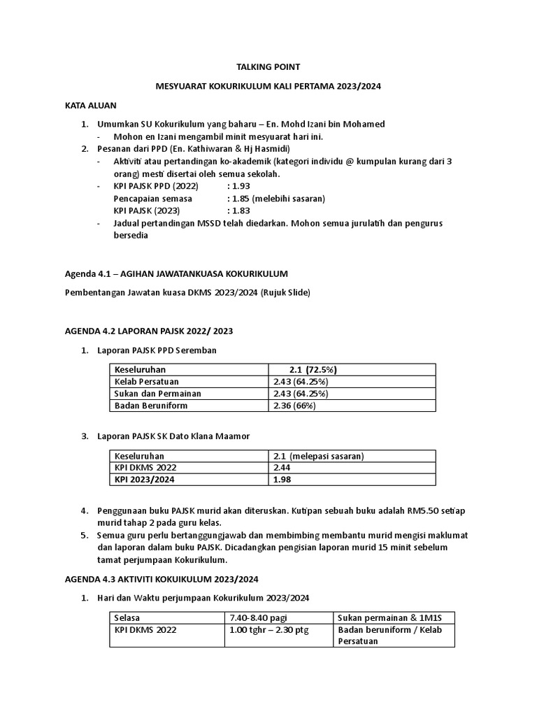 TALKING POINT Mesyuarat Kali Pertama | PDF