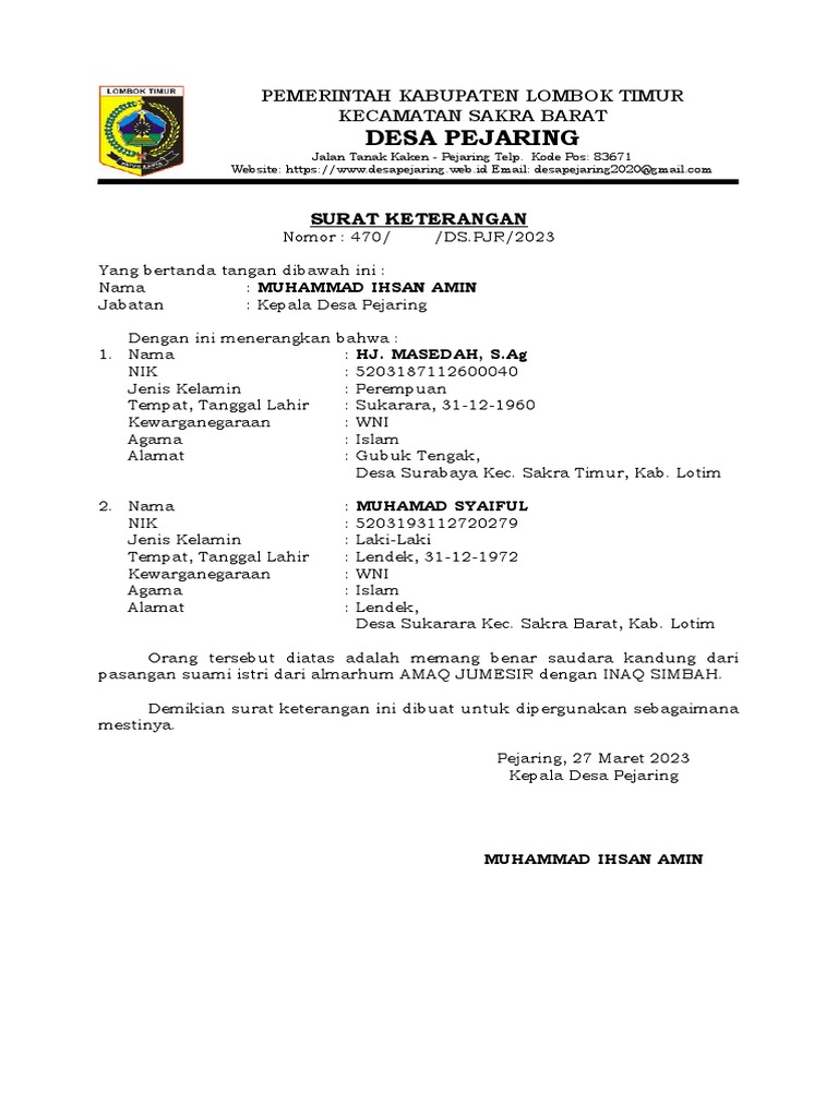 Keterangan Bersaudara | PDF