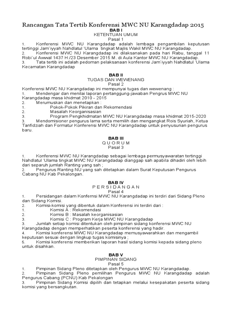 Konferensi NU-RANCANGAN TATA TERTIB KONFERENSI | PDF