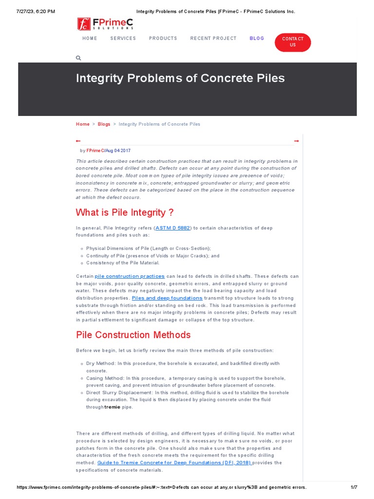 Ref - Integrity Problems of Concrete Piles - FPrimeC - FPrimeC Solutions Inc | PDF | Deep ...