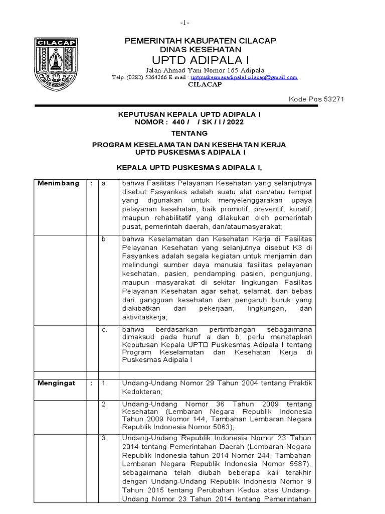 SK PROGRAM K3 Puskesmas | PDF