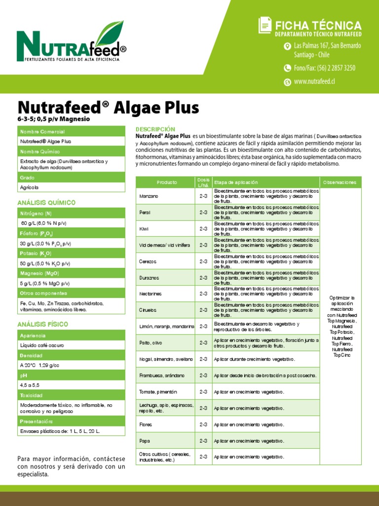 Ficha Algae Plus | PDF