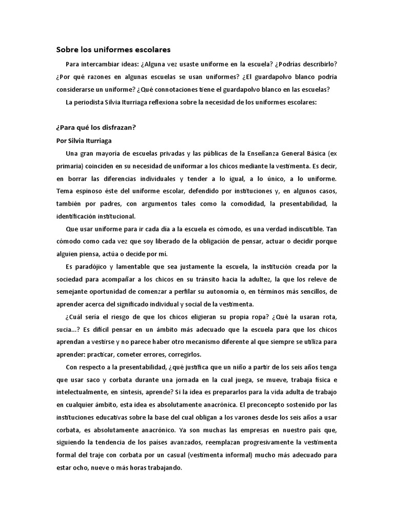 Crítica a los Uniformes Escolares | PDF