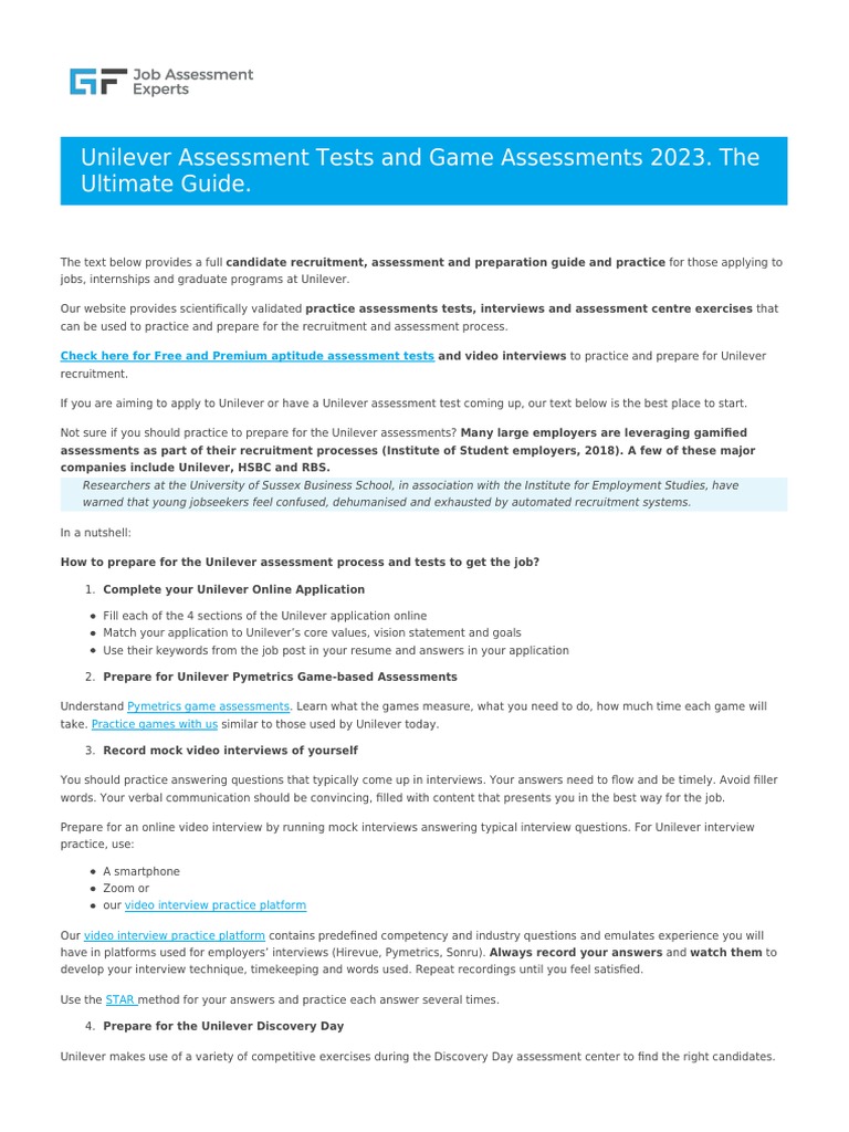 Unilever Assessment Centre | PDF