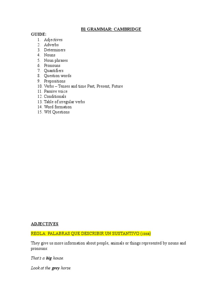 B1 Grammar | PDF | Adjective | Adverb