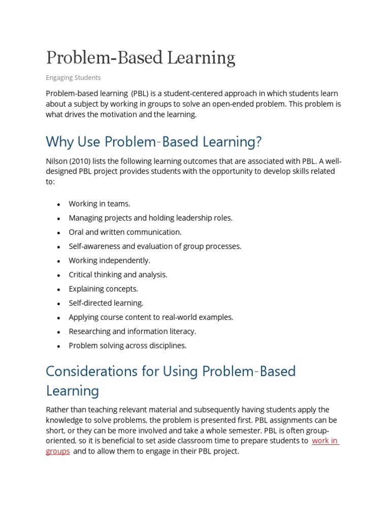 Problem-Based Learning Overview | PDF | Cognition | Behavior Modification