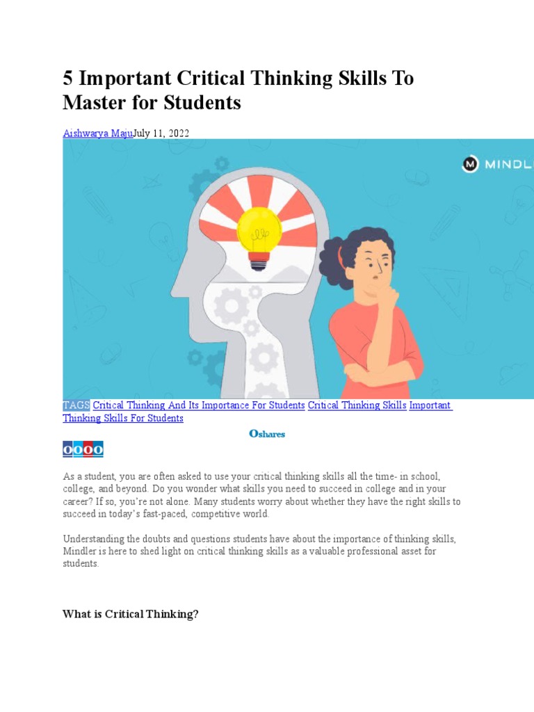 5 Important Critical Thinking Skills to Master for Students | PDF ...