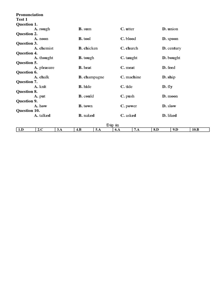 Pronunciation Test 1 AnhDinh | PDF