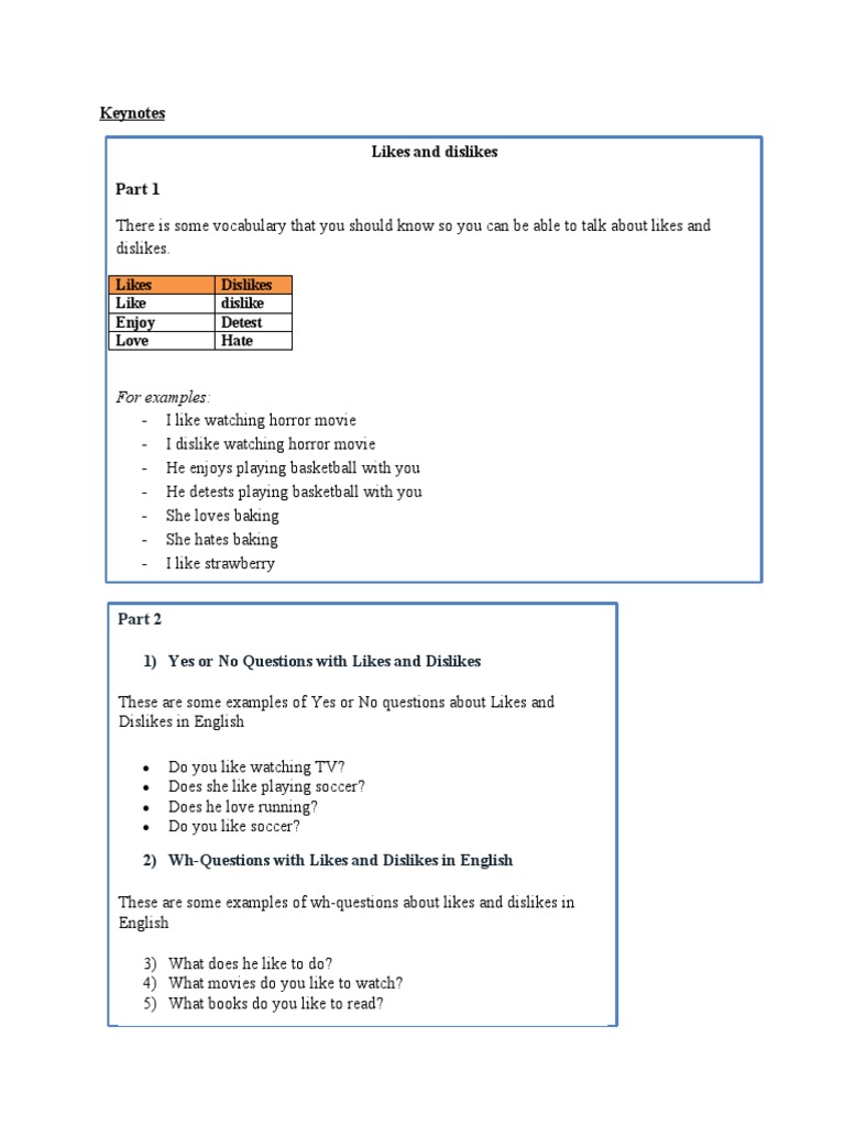 Likes and Dislike | PDF | Language Arts & Discipline | Self-Improvement