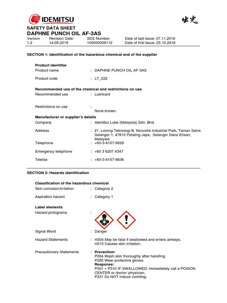 LT - 222 - Daphne Punch Oil Af-3as - Ze - S - My - 01 - en - 190814 - V1.2 | PDF