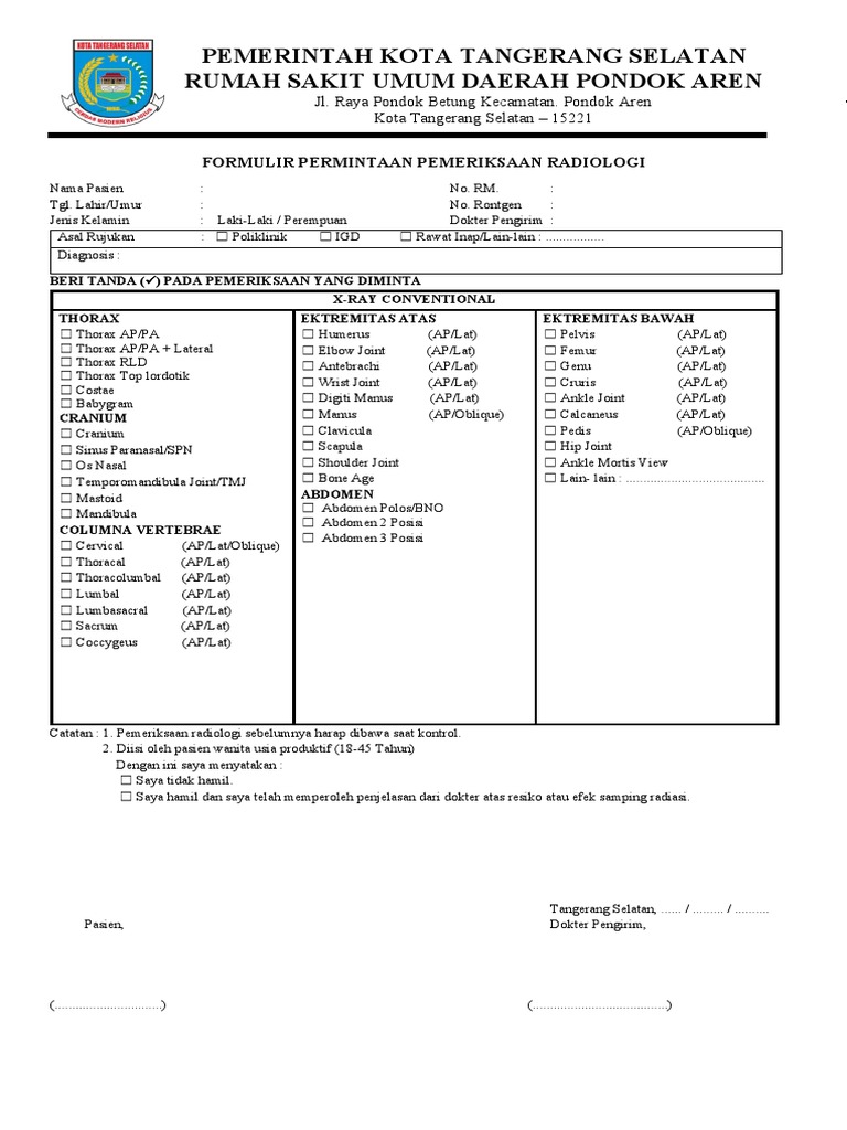 Form Permintaan Pemeriksaan Radiologi (Revisi Fix) | PDF