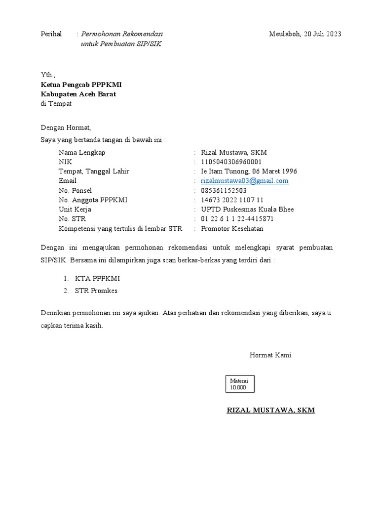 Surat Permohonan Rekomendasi Ke PPPKMI | PDF