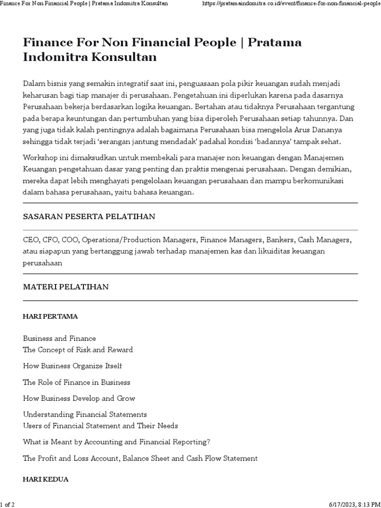 Finance For Non Financial People | PDF