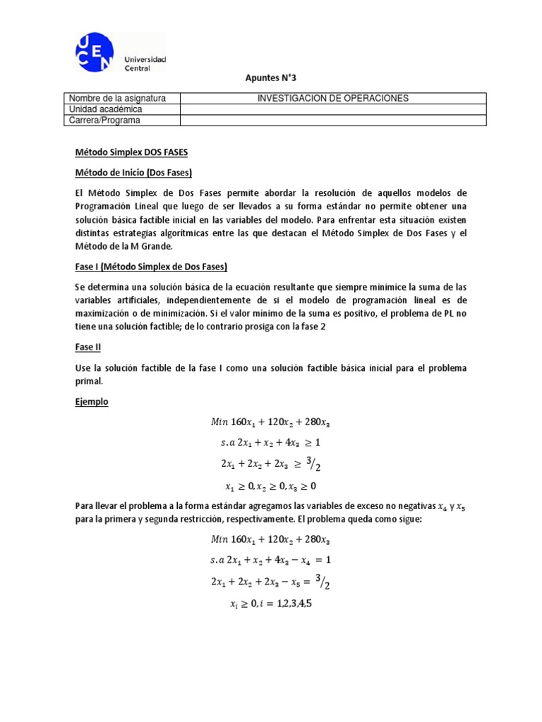 Apunte 3 Método Simplex DOS FASES | PDF | Ciencia computacional | Algoritmos y Estructuras de Datos