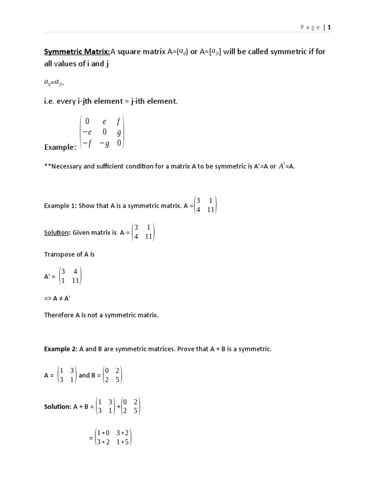 Symmetric, Skew Symmetric & Orthogonal Matrix | PDF | Matrix (Mathematics) | Mathematical Analysis