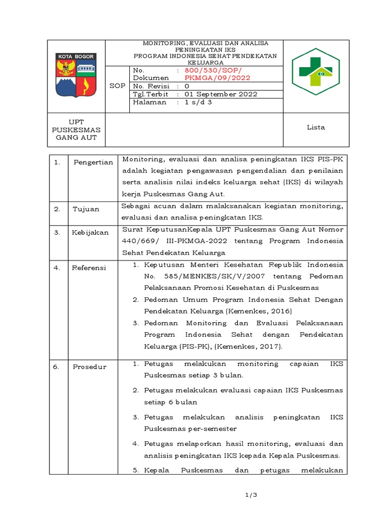Sop Pis PK 2022monitorinf Dan Evaluasi Peningkatan Iks Pispk | PDF